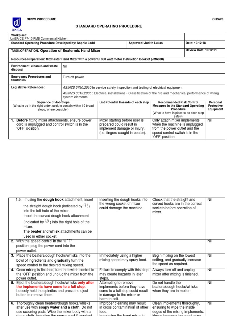 Beatermix Hand Mixer SOP | PDF | Ac Power Plugs And Sockets | Safety