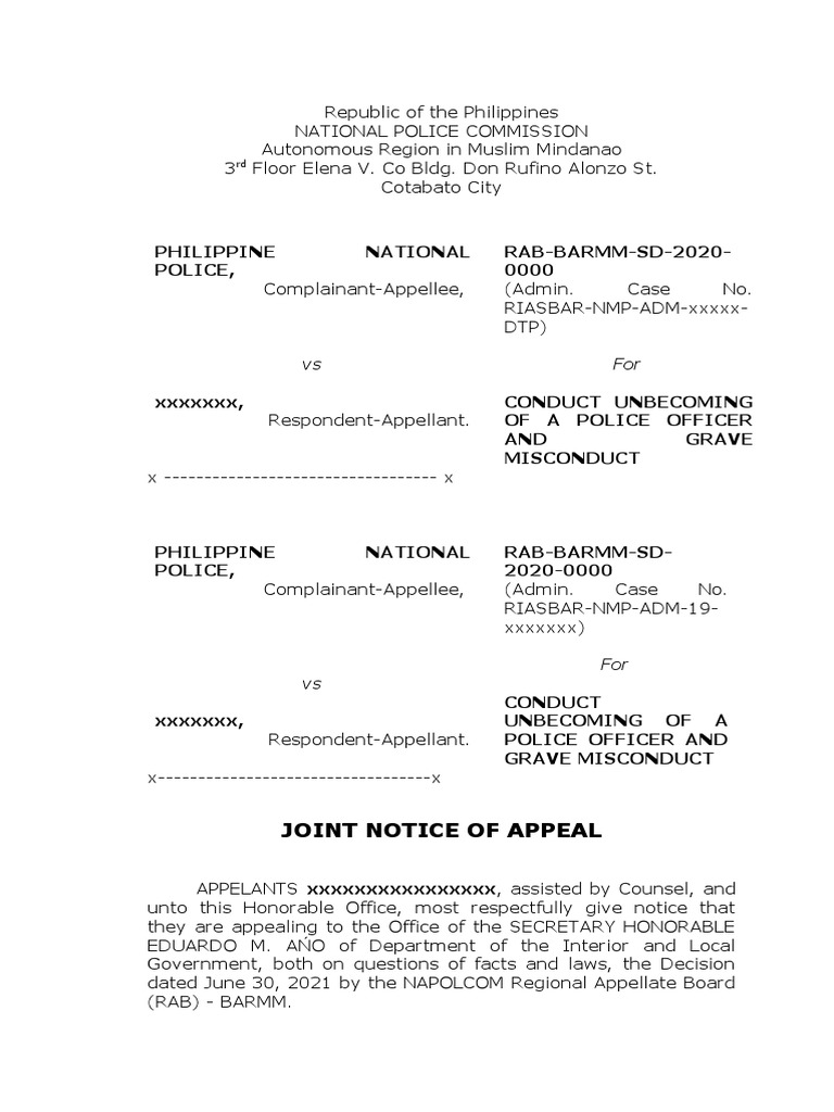 Notice of Appeal Sample | PDF | Appeal | Common Law