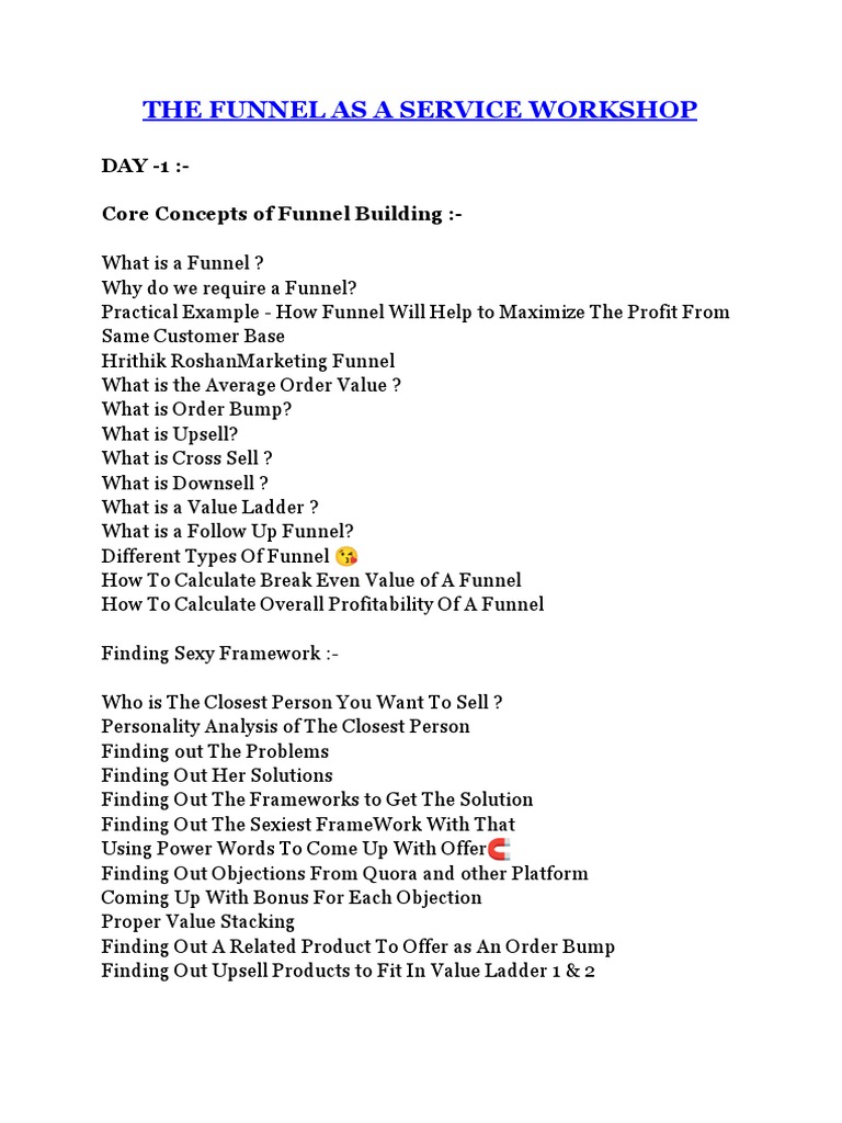 The Funnel As A Service Workshop Pdf Marketing Market Economics
