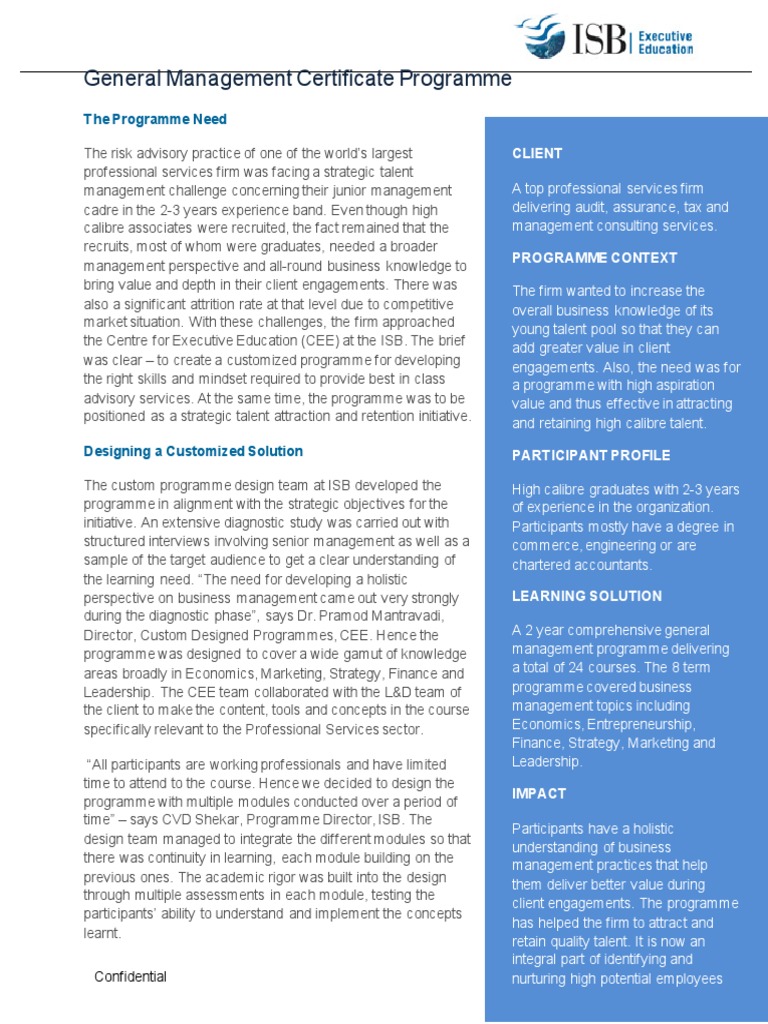 General Management Certificate Programme For Professional Services Firm ...
