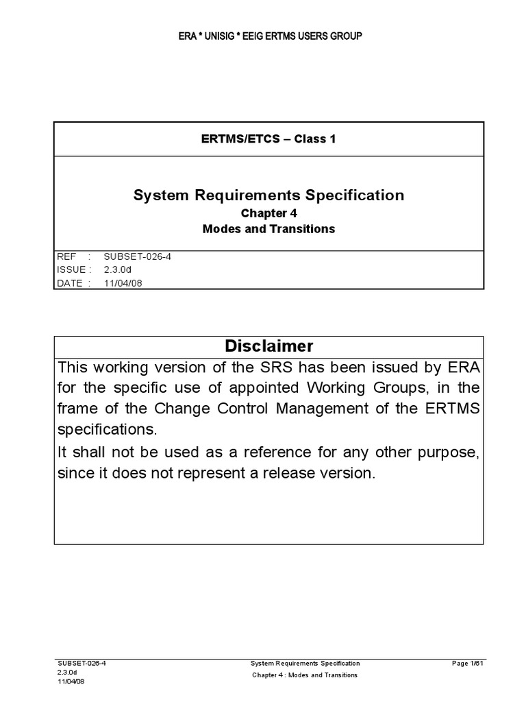 ERTMS Users Group Document on Modes and Transitions for ERTMS/ETCS ...