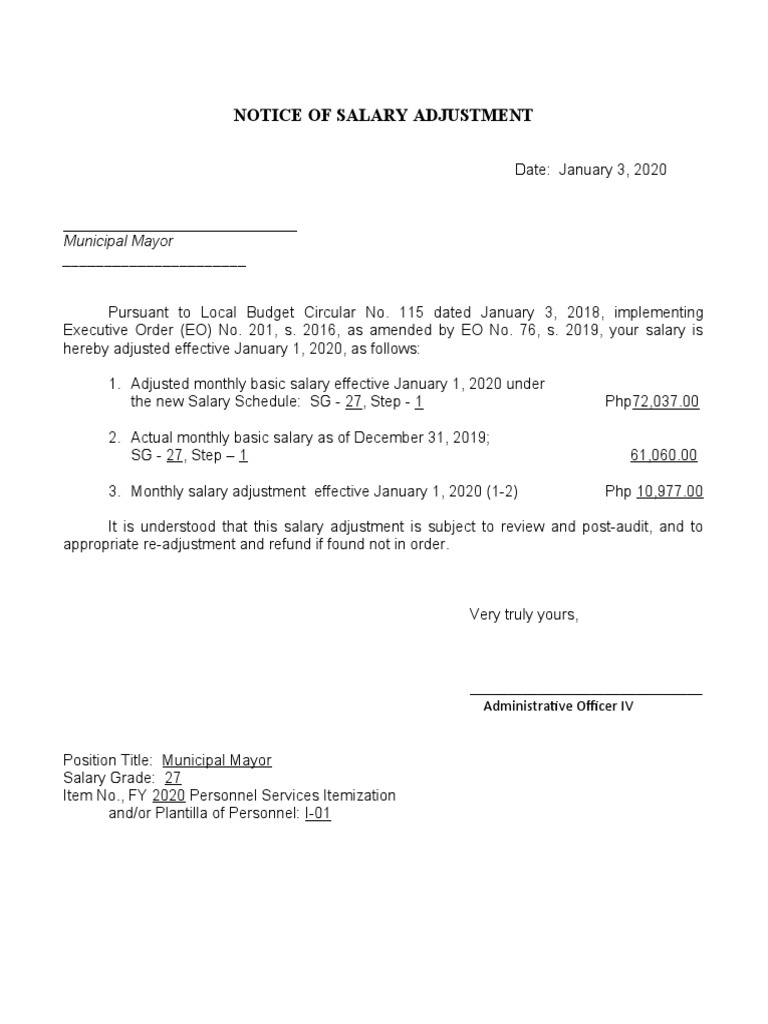 NOTICE OF SALARY ADJUSTMENT Sample | PDF