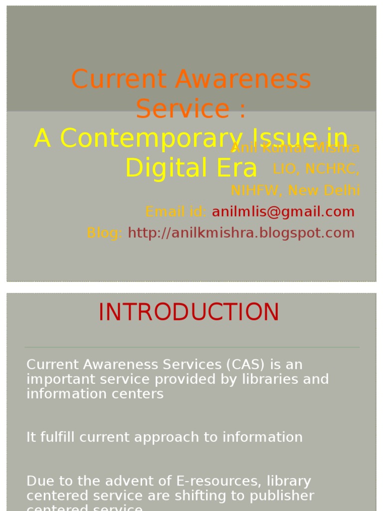 Current Awareness Service - A Contemporary Issue in Digital Era - Anil ...