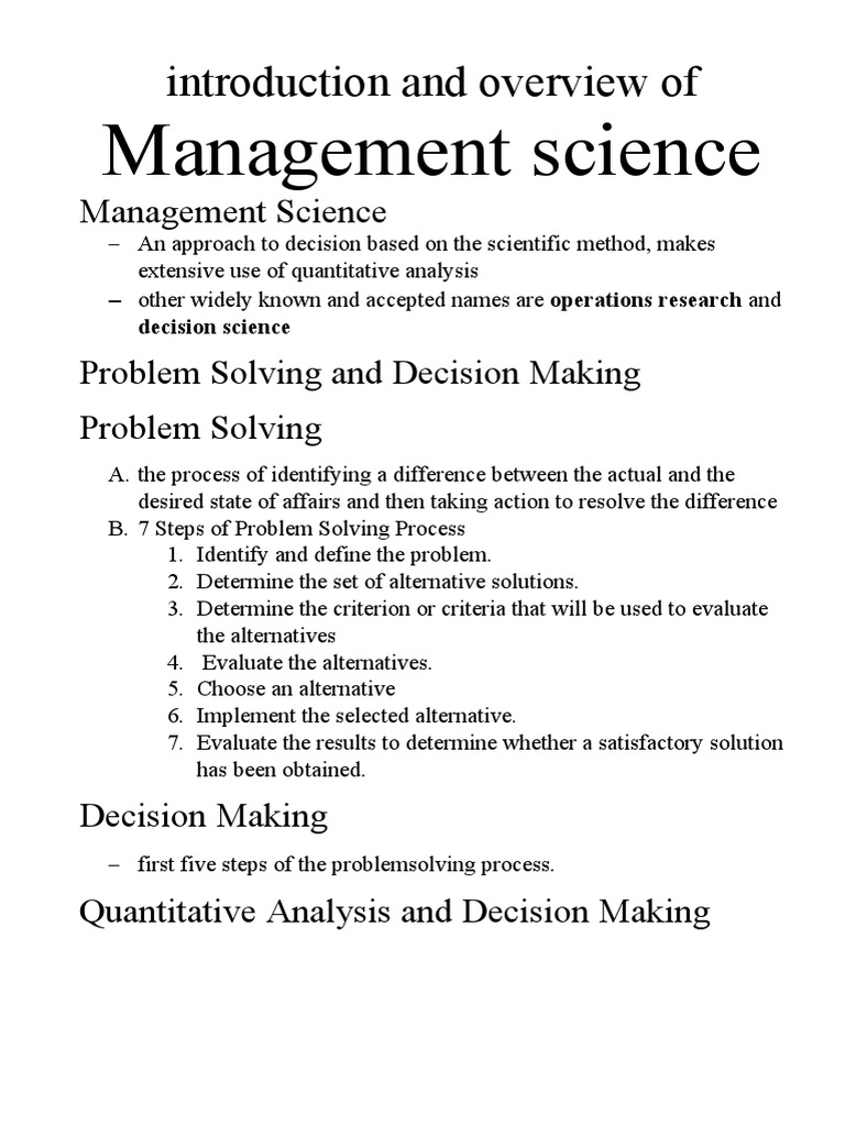 Management Science Notes | PDF | Linear Programming | Mathematical ...