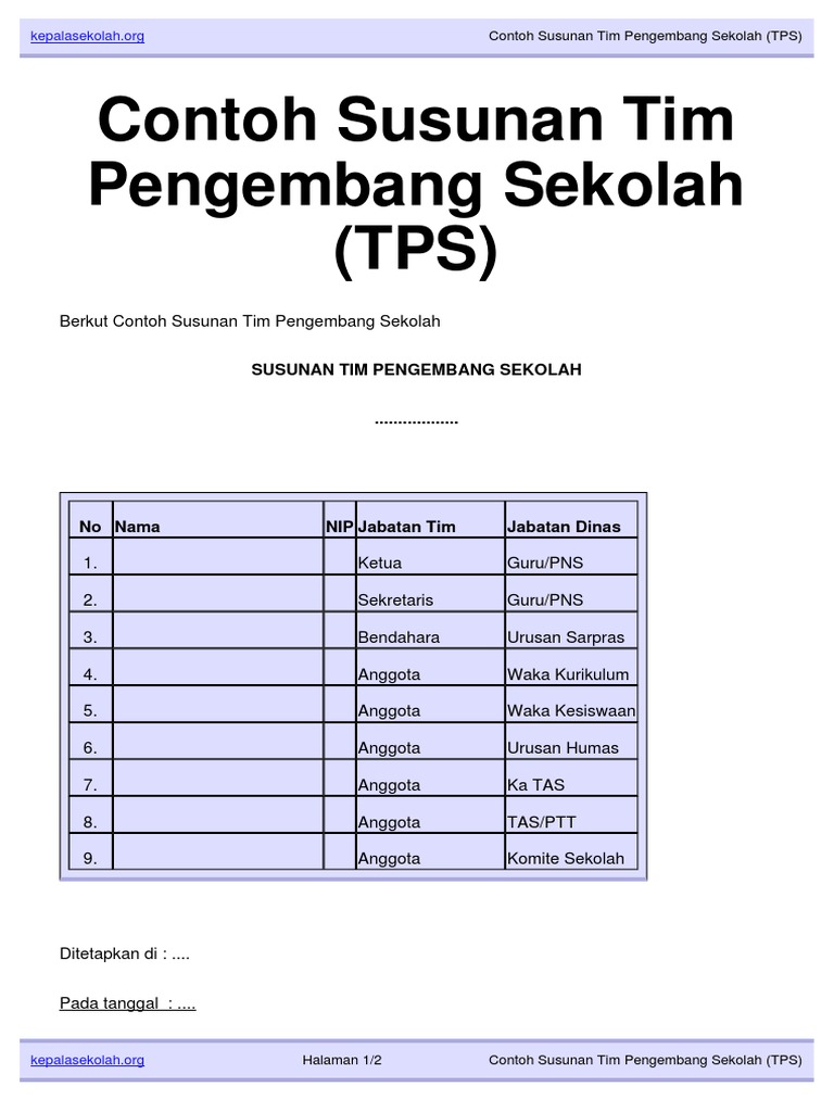 Susunan Tim Pengembang Sekolah SD | PDF
