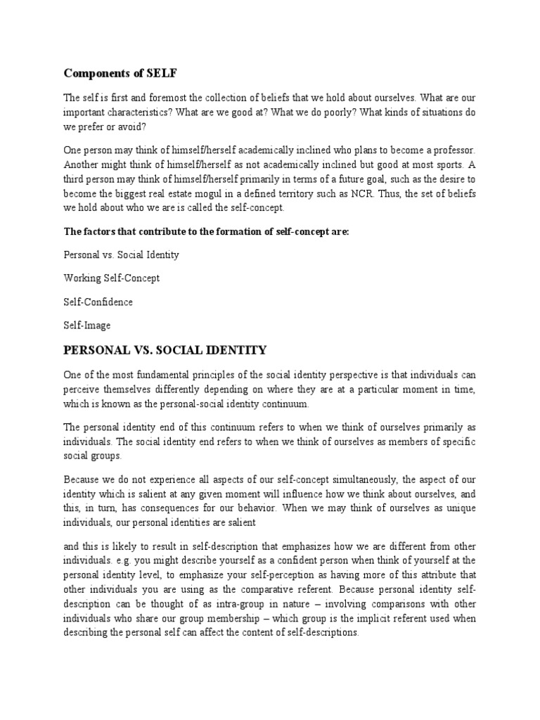 Components of SELF: The Factors That Contribute To The Formation of ...