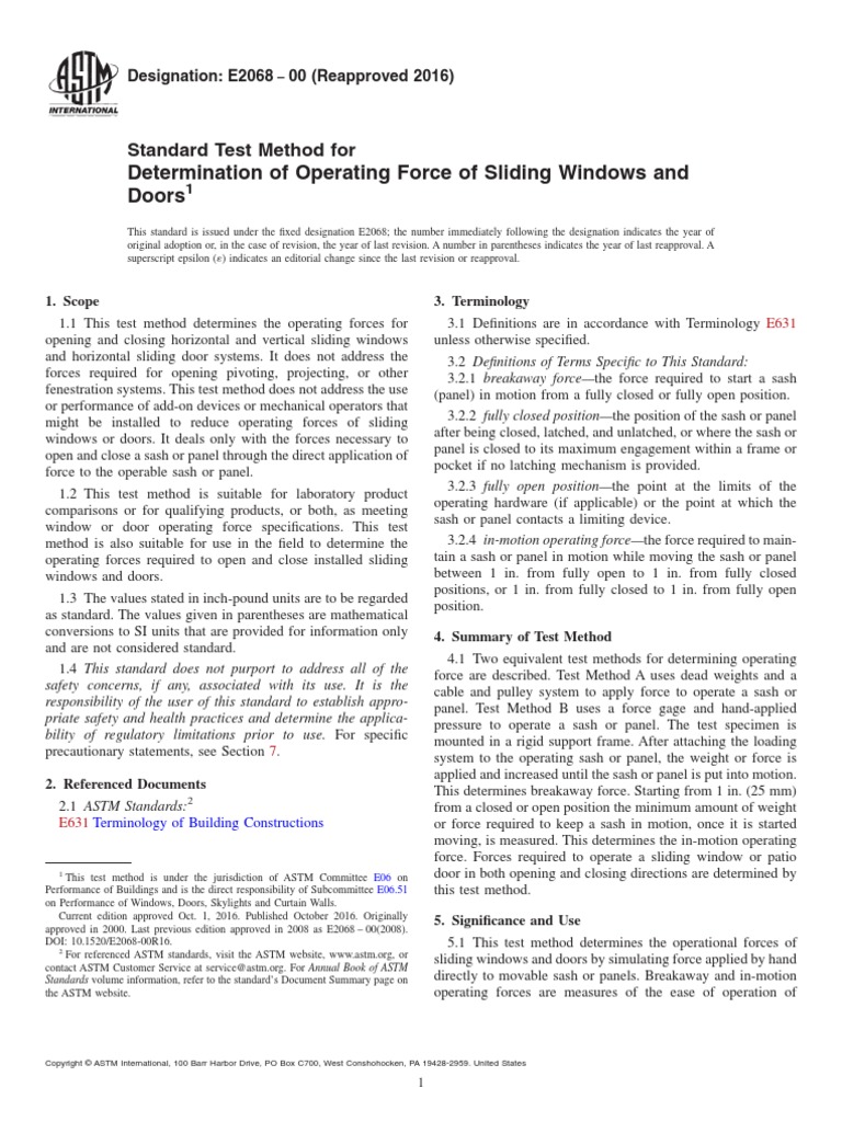 ASTM E2068-00-Reapproved-2016 | PDF | Window | Door