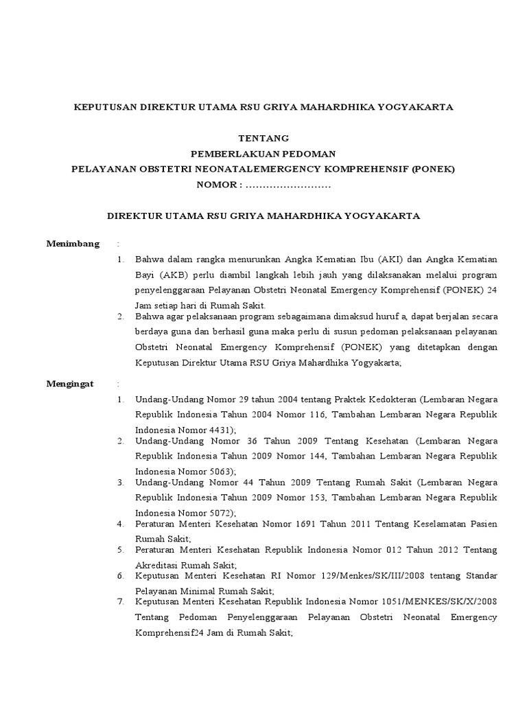 SK Pemberlakuan Pedoman PONEK | PDF | Pengembangan Diri | Kesehatan ...