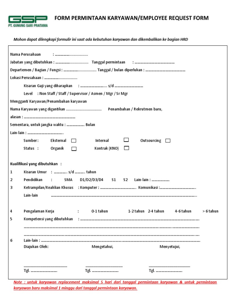 Form Permintaan Karyawan | PDF | Karier & Perkembangan