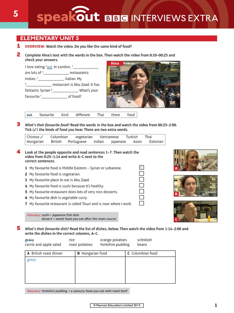 Speak Out Elementary U5 Interviews Worksheet | PDF | Thai Cuisine | Curry