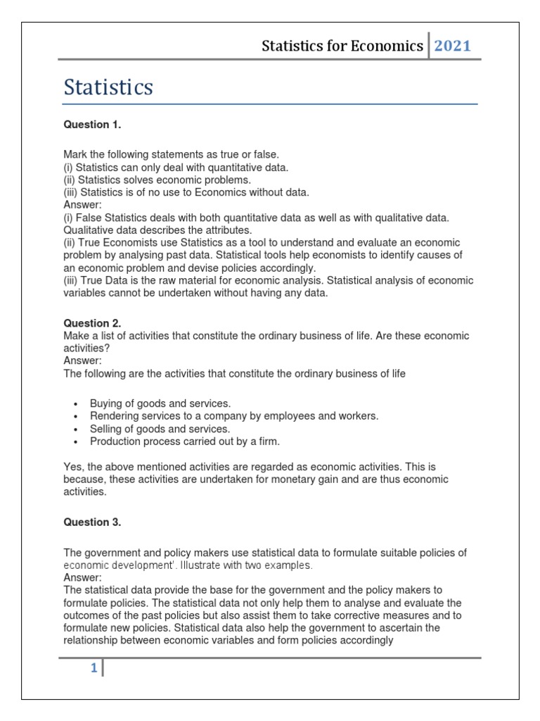 Statistics For Economics | PDF | Resource | Economics