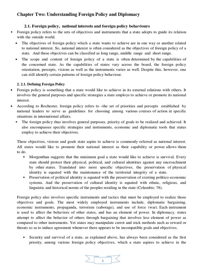 Chapter Two: Understanding Foreign Policy and Diplomacy | PDF | Non ...