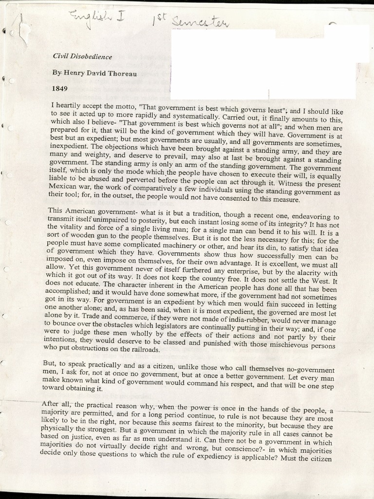 Civil Disobedience Henry David Thoreau | PDF