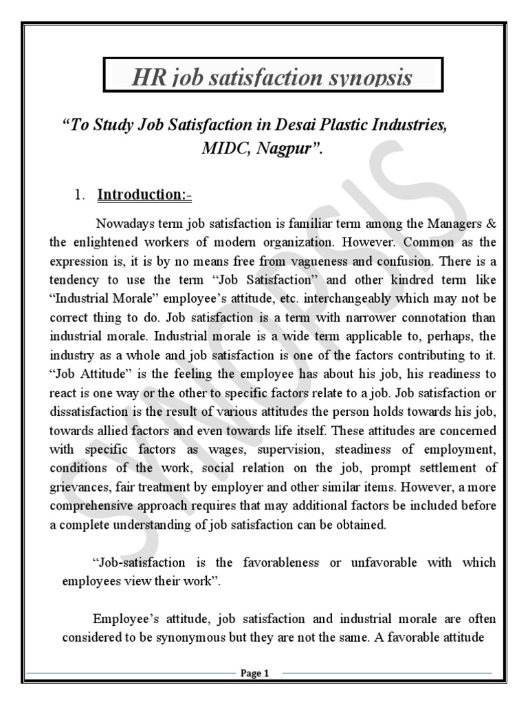 To Study Job Satisfaction in Desai Plastic Industries | PDF | Job ...
