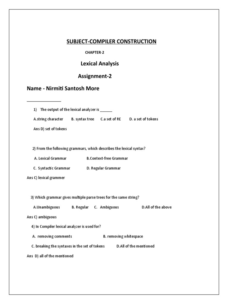 Chapter-2 CC Assignment-2 | PDF | Parsing | Compiler