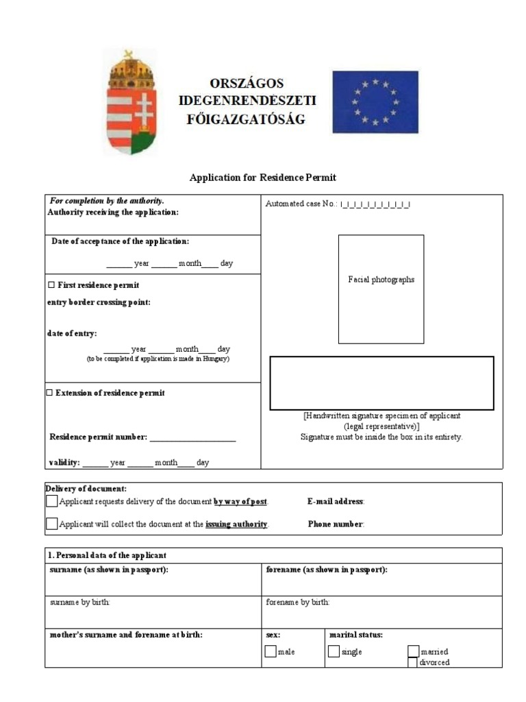 Application For Residence Permit: (To Be Completed If Application Is ...