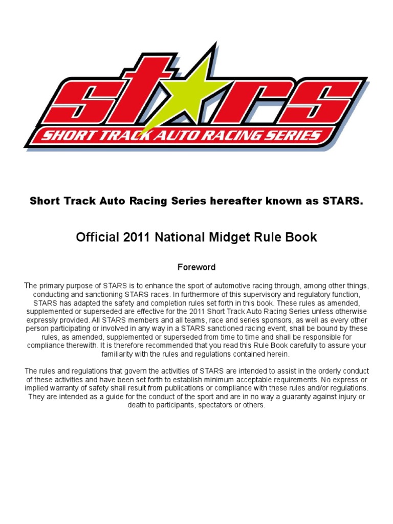 Official 2011 National Midget Rule Book: Short Track Auto Racing Series ...
