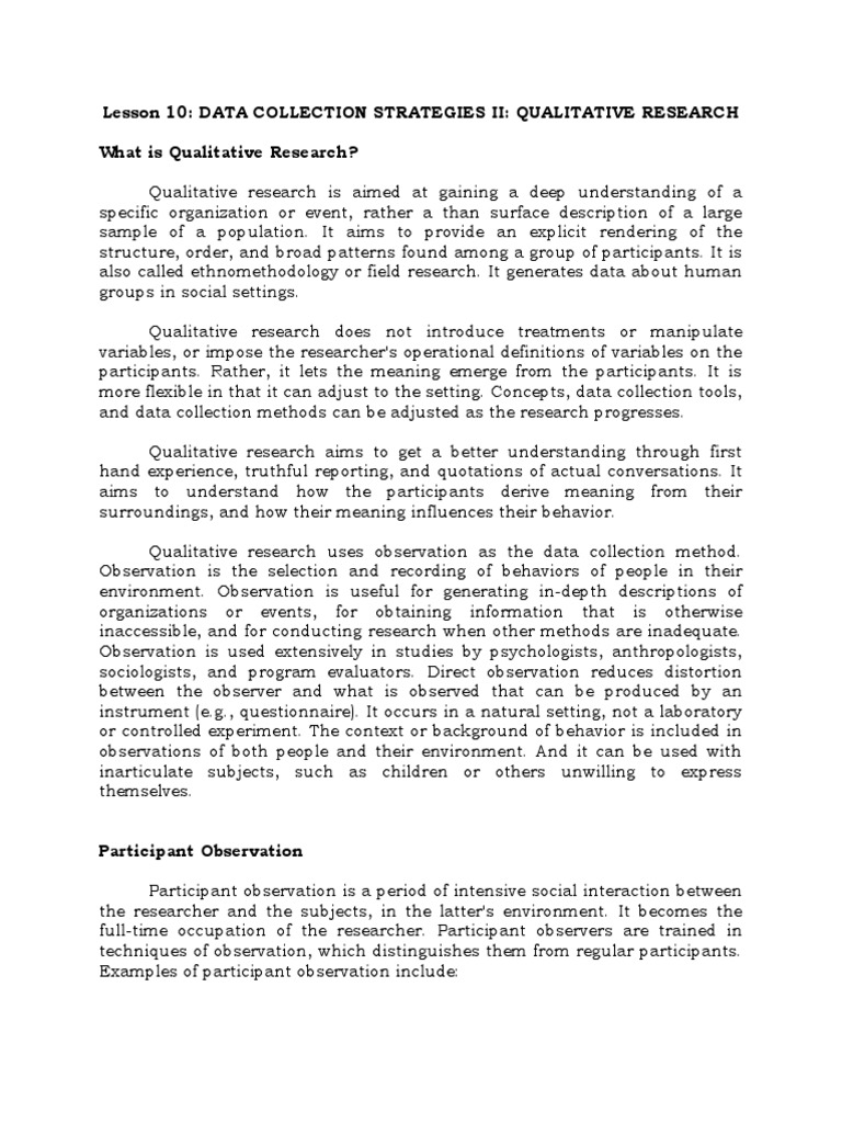 RESEARCH METHODS LESSON 10a - Data Collection - Quali Research | PDF ...