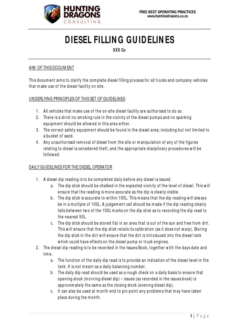 Diesel Filling Guidelines | PDF | Diesel Engine | Truck