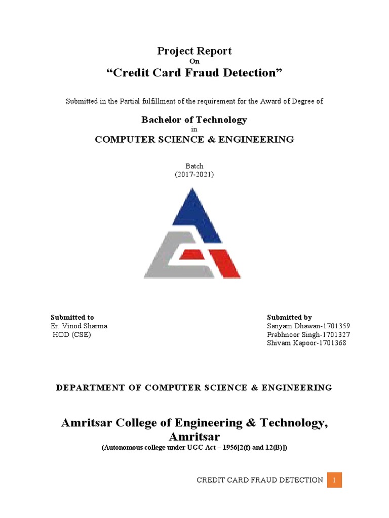 "Credit Card Fraud Detection": Project Report | PDF | Machine Learning | Email Spam