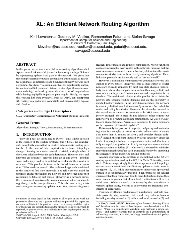 XL: An Efficient Network Routing Algorithm | PDF | Routing | Internet Protocols