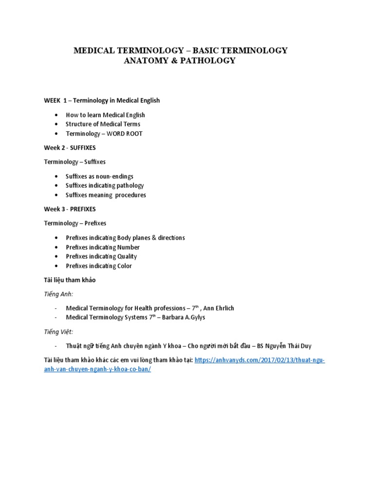Medical Terminology Outline | PDF