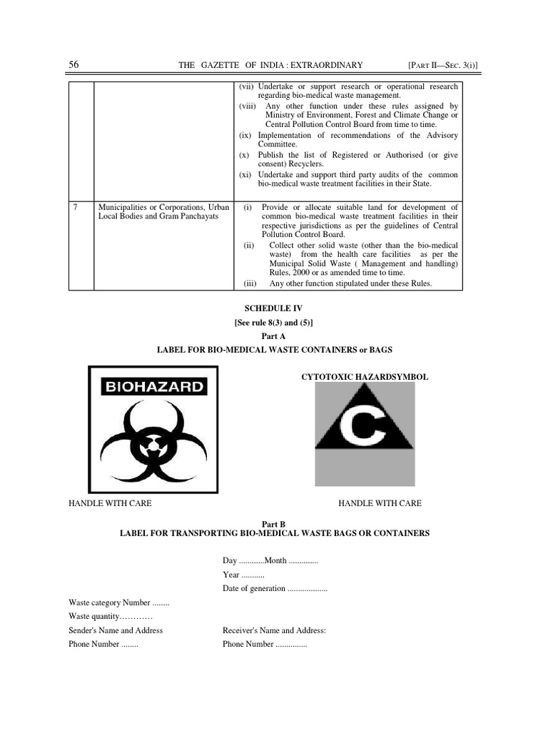 Schedule Iv (See Rule 8 (3) and (5) ) Part A Label For Bio-Medical ...