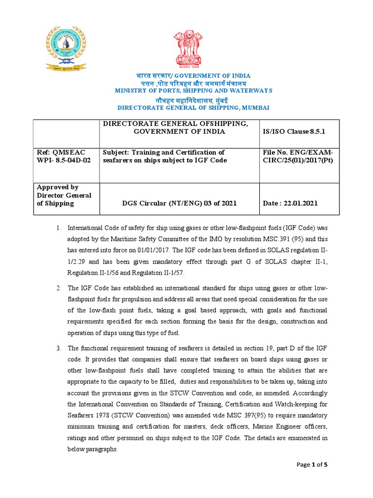 Seafarer Training under IGF Code | PDF | Ships | Sailor