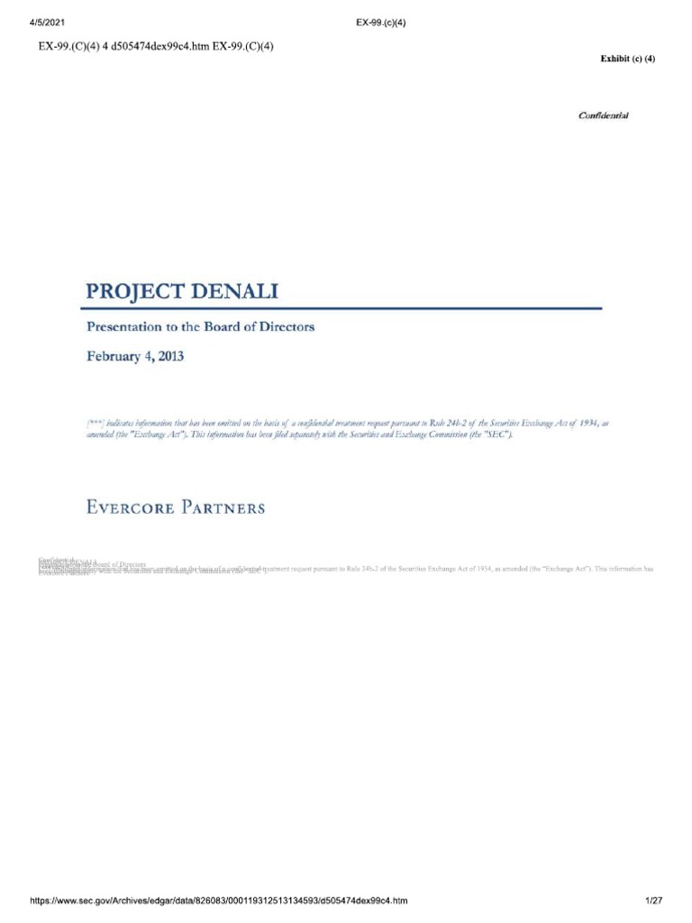 Project Denali by Evercore Partners (Example Pitchbook) | PDF