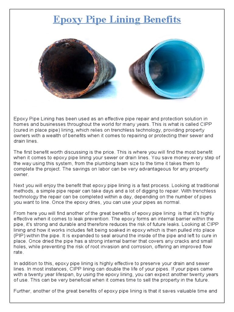 Epoxy Pipe Lining Benefits | PDF | Plumbing | Epoxy