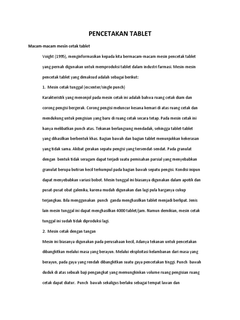 MEKANISME KERJA MESIN CETAK TABLET | PDF