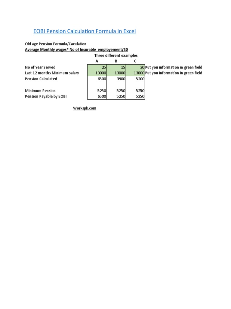 EOBI Pension Calculation Formula in Excel | PDF | Intensive Care Unit ...