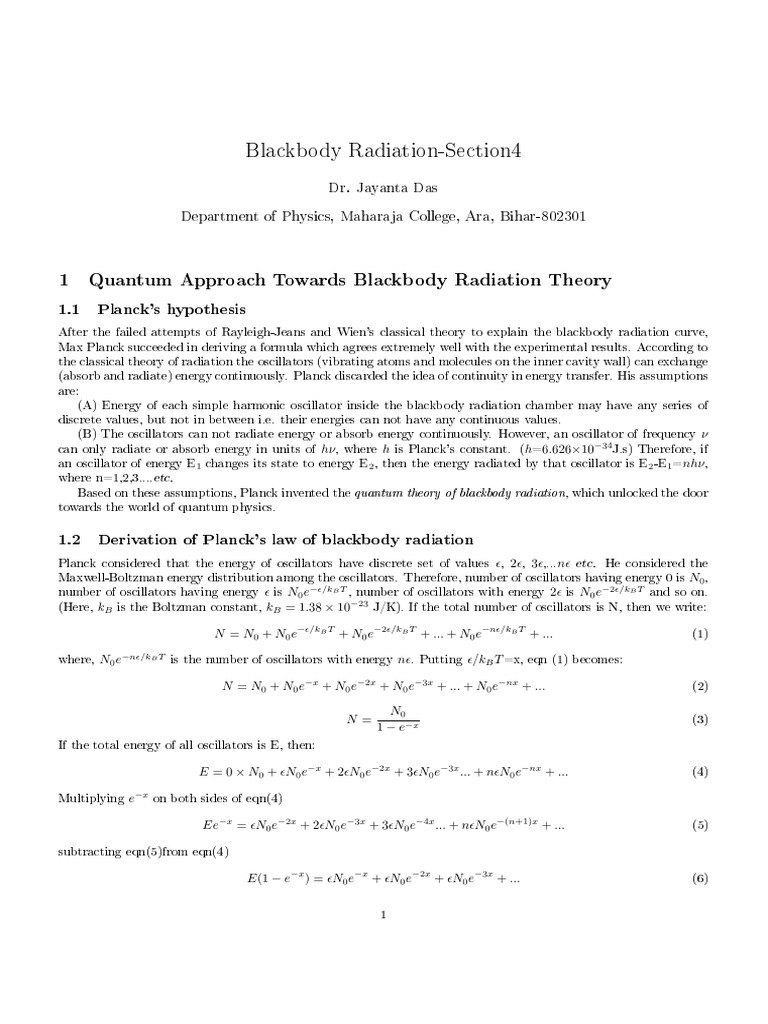 Blackbody Radiation Planck's Law | PDF | Physics | Applied And ...