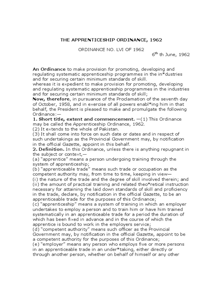 Apprenticeship Ordinance 1962 Overview | PDF | Apprenticeship | Employment