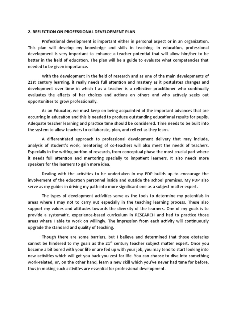 Reflection On Professional Development Plan | PDF | Mentorship | Teachers