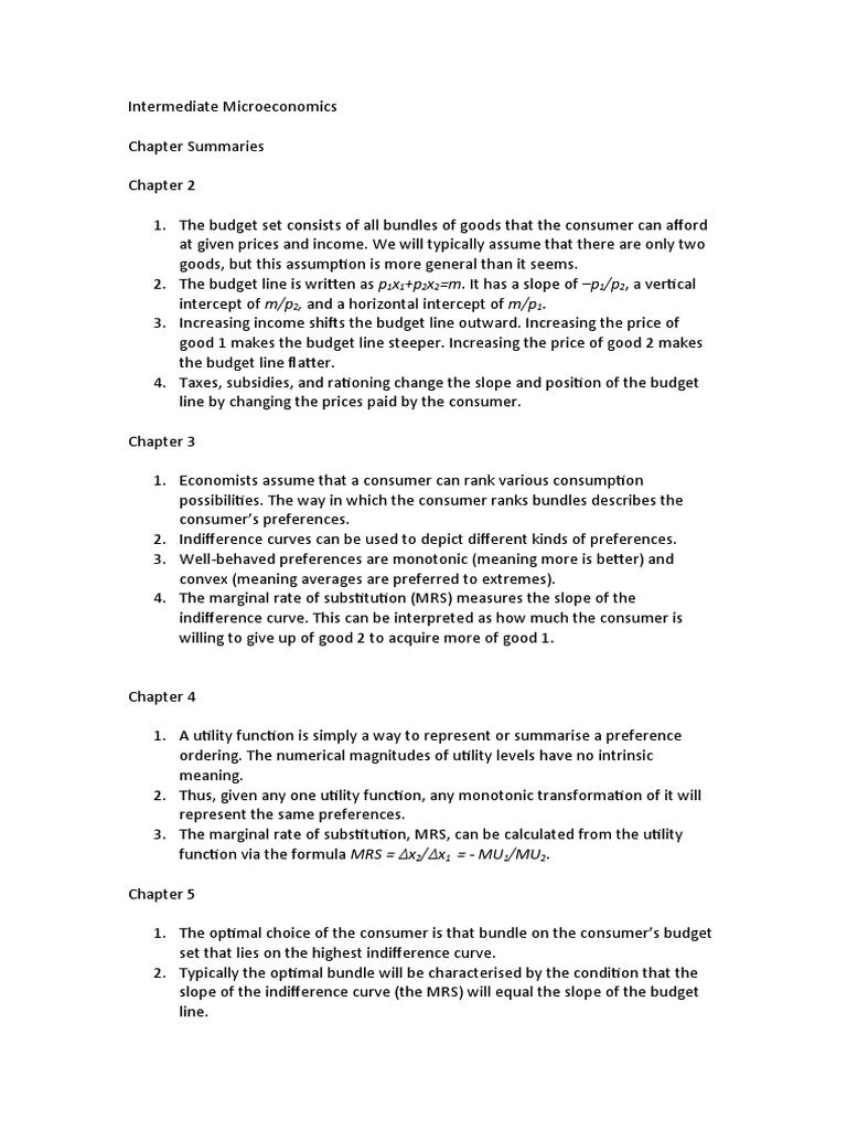 Intermediate Microeconomics Chapter Insights | PDF | Demand | Utility