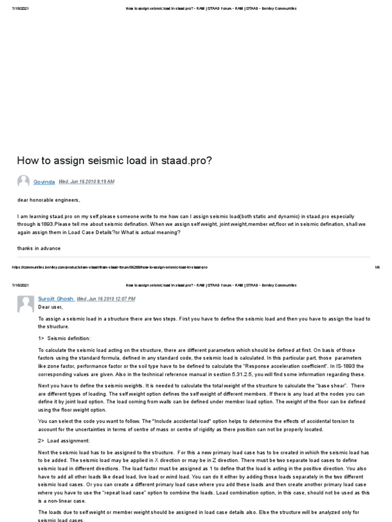 How To Assign Seismic Load in Staad - Pro | PDF | Beam (Structure) | Weight