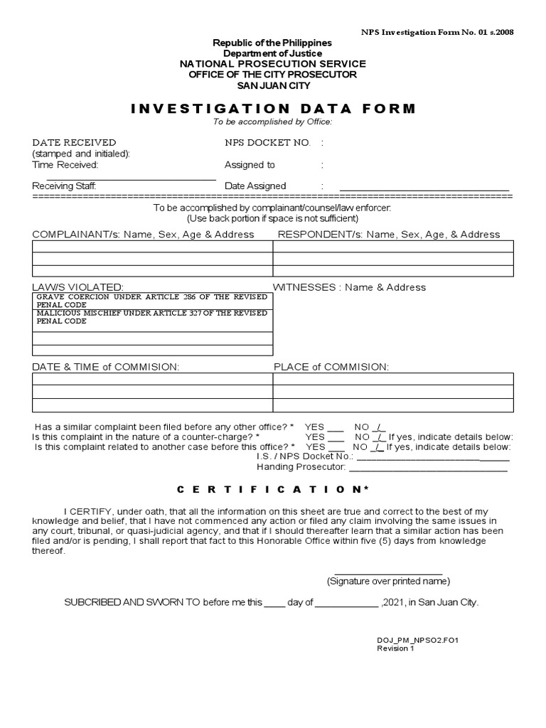 DOJ Investigation Data Form 2008 | PDF | Prosecutor | United States ...