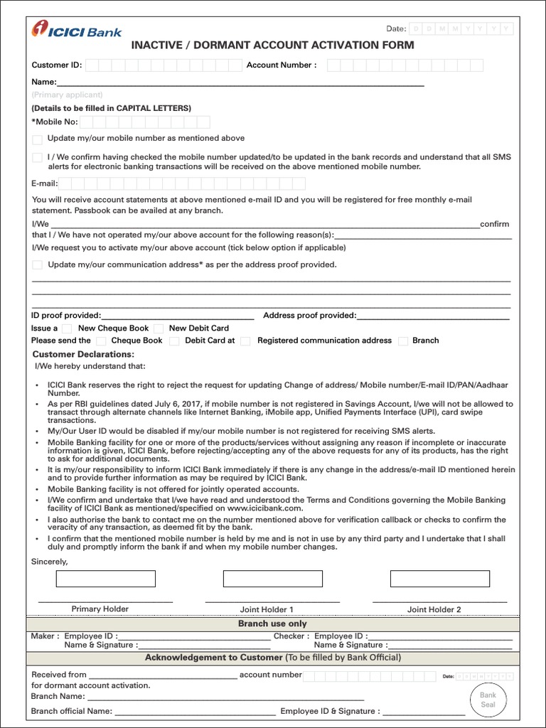 Inactive and Dormant Account Activation Form | PDF | Online Banking ...