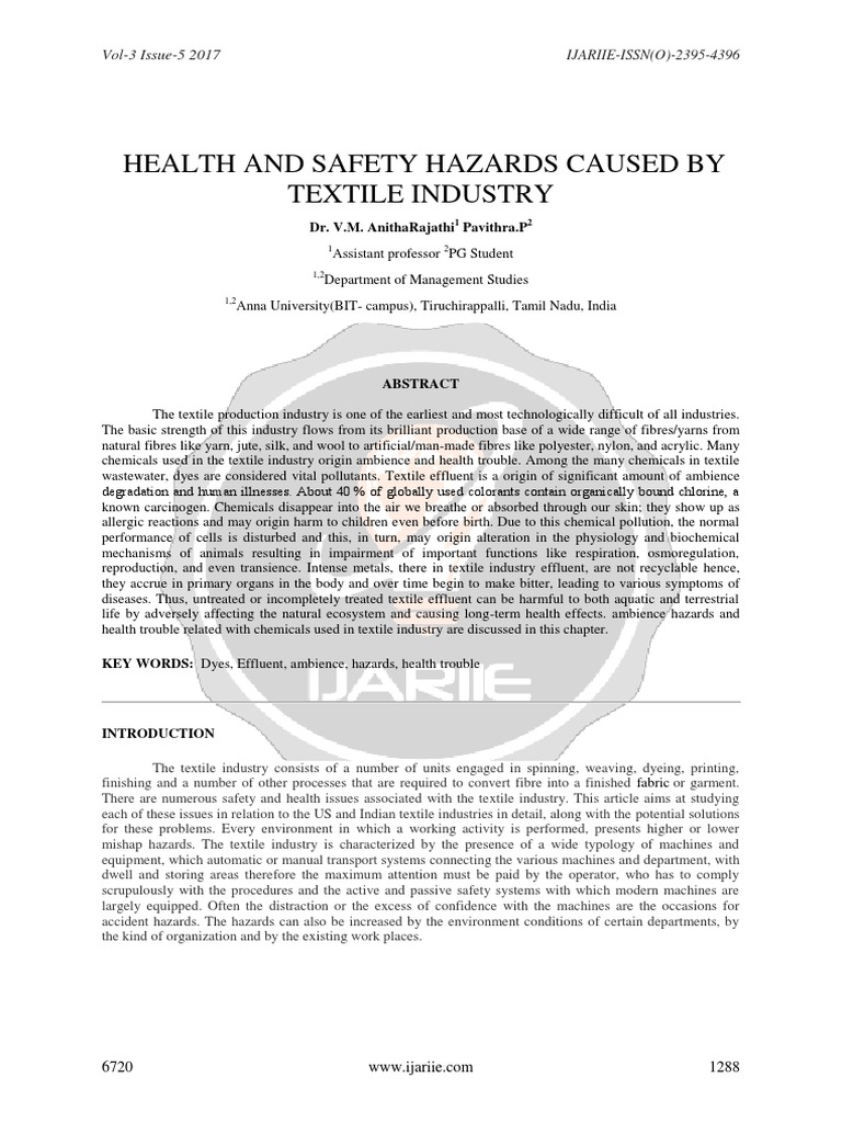 Health and Safety Hazard Caused by Textile Industry Ijariie6720 | PDF ...