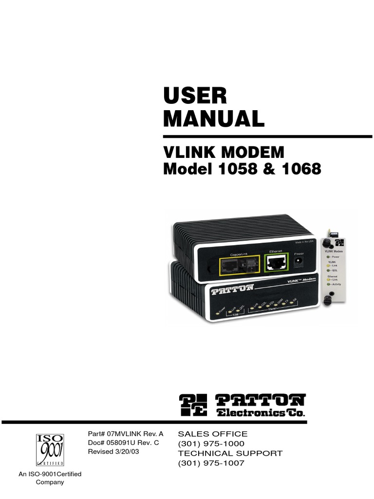 User Manual: Vlink Modem Model 1058 & 1068 | PDF | Ethernet ...