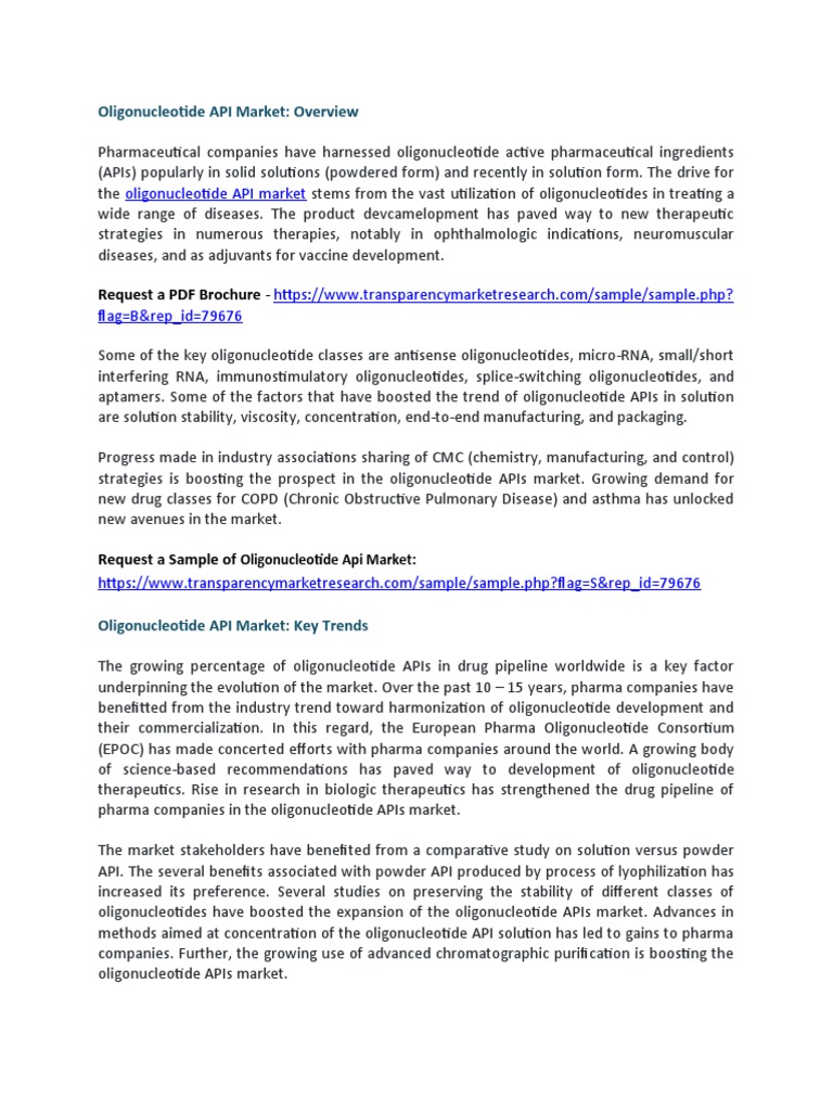 Oligonucleotide API Market Insights | PDF | Oligonucleotide ...