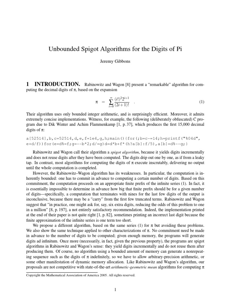 Unbounded Spigot Algorithms For The Digits of Pi (Gibbons) | PDF | Functional Programming | Pi
