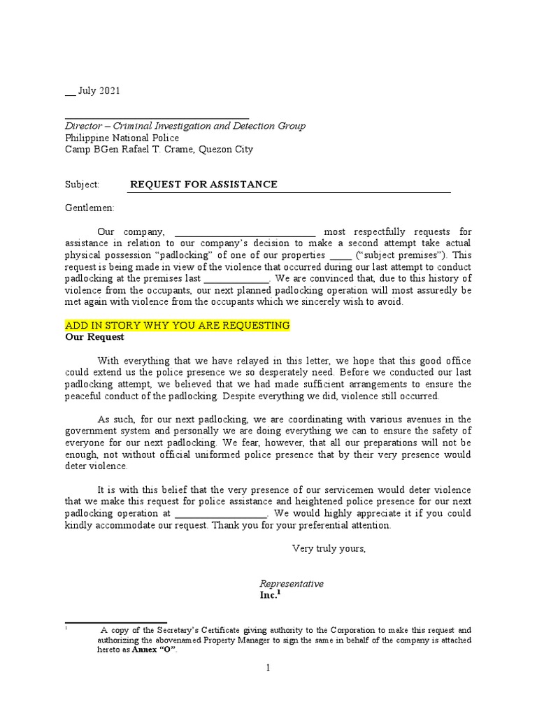 Request Letter - CIDG Police Assistance | Download Free PDF | Violence ...