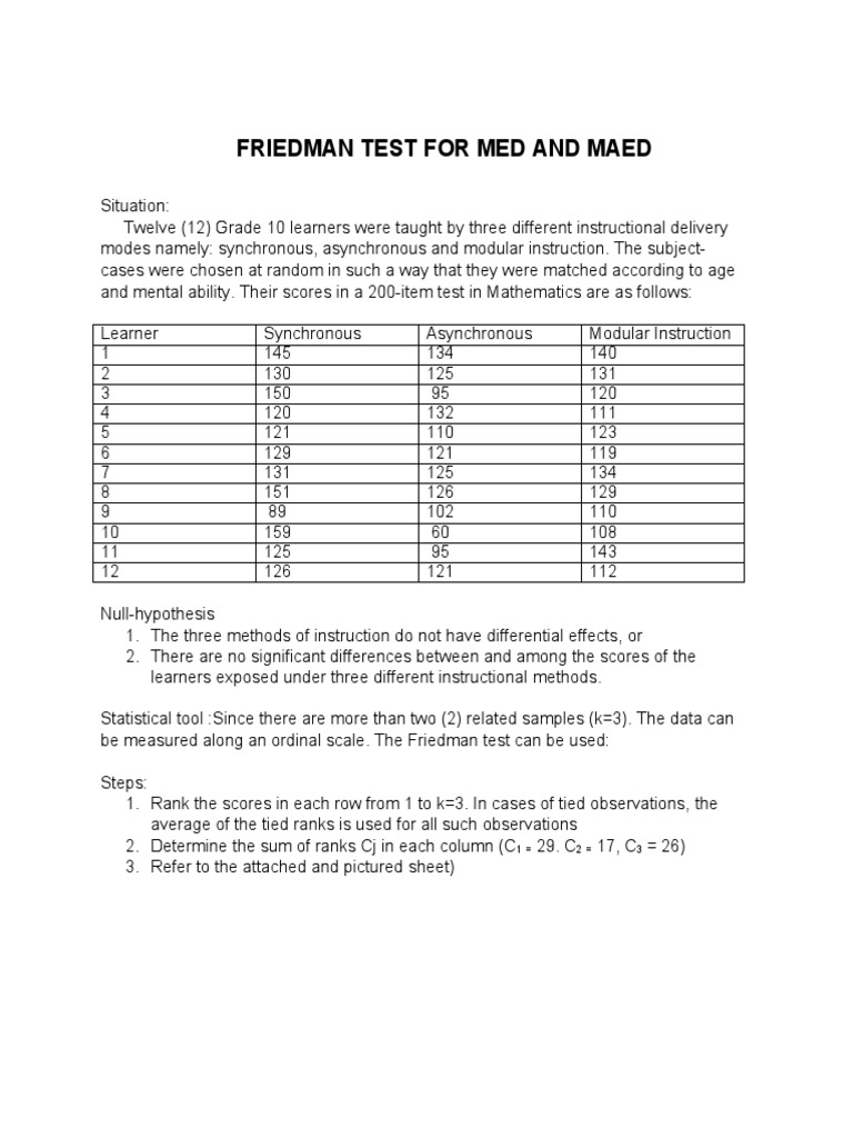 Friedman Test For Med and Maed | PDF | Tests | Science