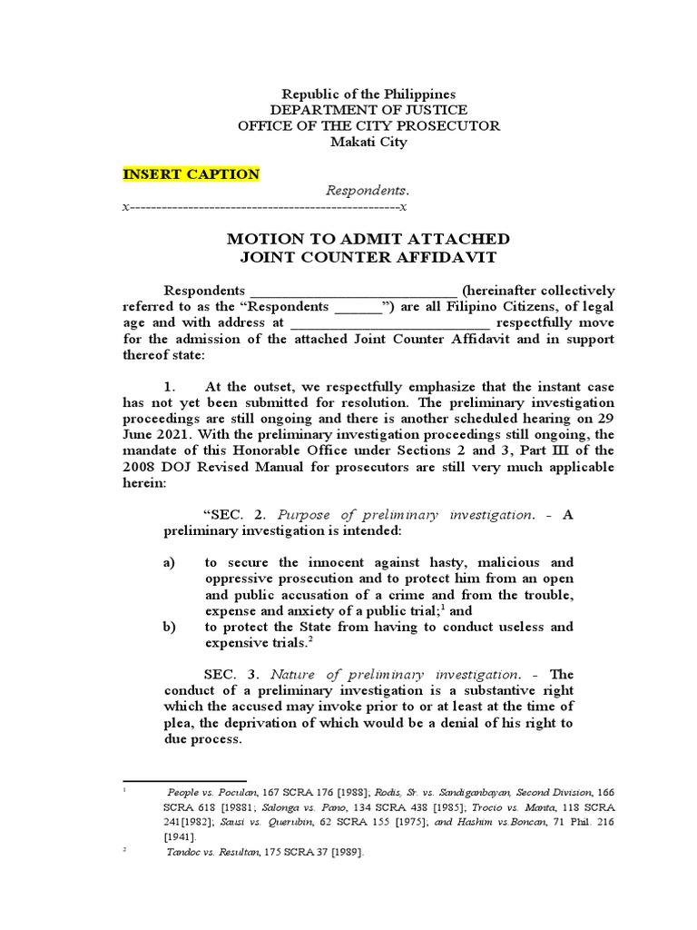 Motion To Admit - Joint Counter Affidavit Ocp | PDF | Prosecutor | Trials