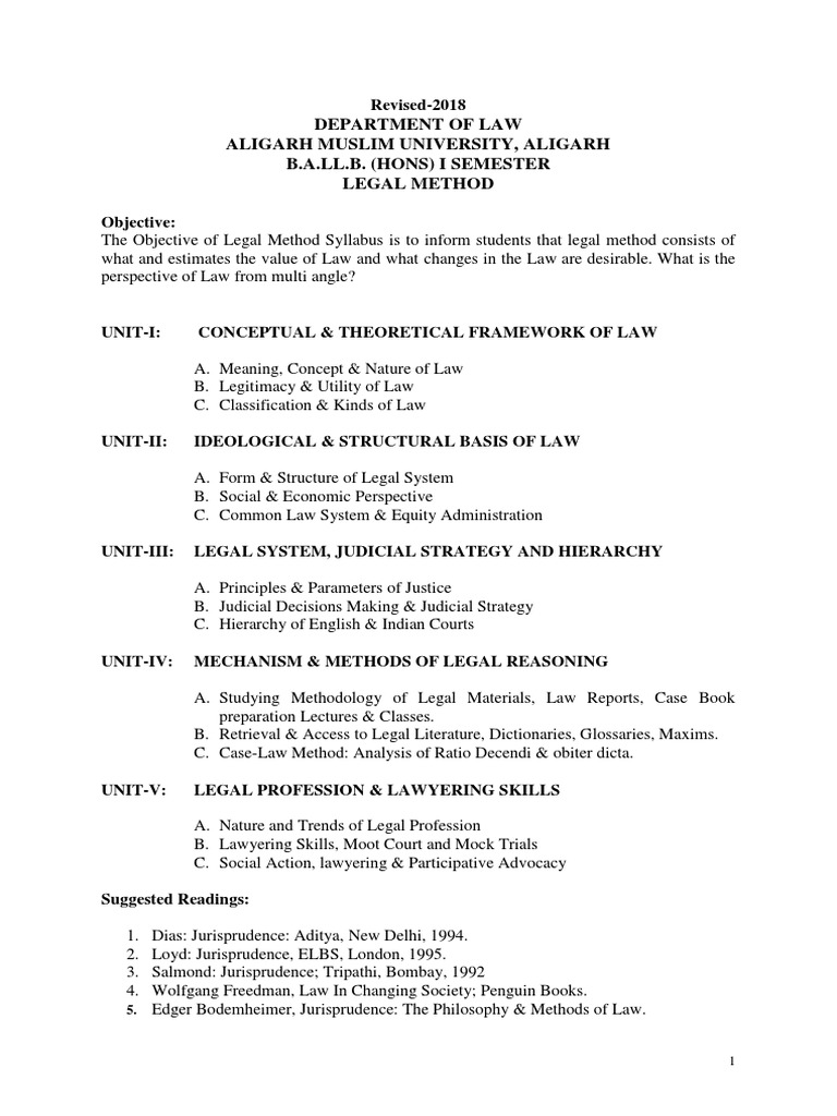 AMU BA.LLB Legal Method and Political Science Syllabus | PDF | Tort ...