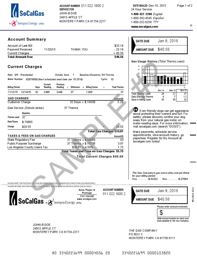 Understanding Your Monthly Gas Utility Bill and Usage History | PDF ...
