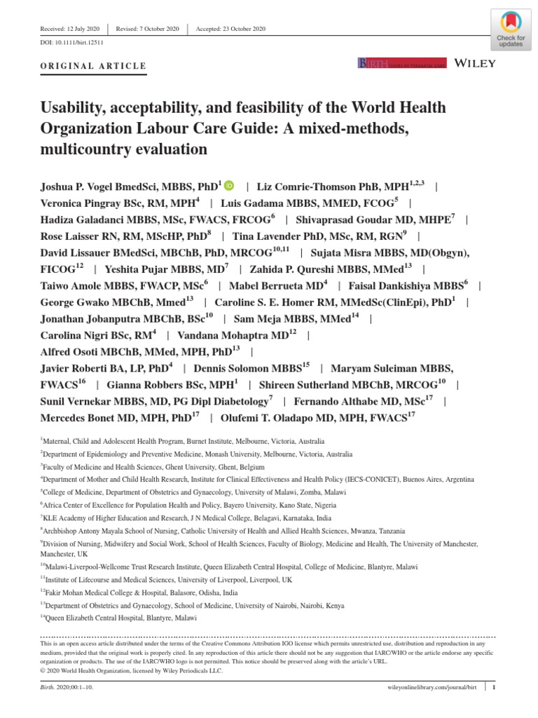 Usability, Acceptability, and Feasibility of The World Health ...