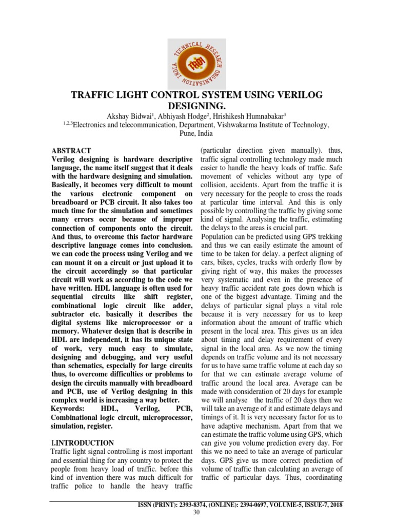 Traffic Light Control System Using Verilog Designing | PDF | Hardware ...